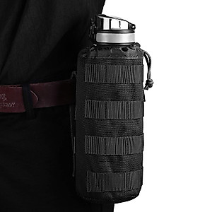 Gonex Tactical Military MOLLE Water Bottle Pouch, Drawstring Open Top & Mesh Bottom Travel Water Bottle Bag Tactical Hydration Carrier Black