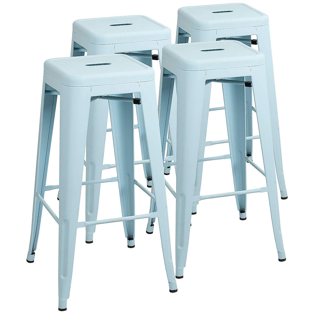 Furniwell 30 Inches Metal Bar Stools High Backless Tolix Indoor-Outdoor Stackable Barstool with Square Counter Seat Set of 4 (Blue)