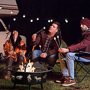 FUNBERRY Fire Pits for Outside,Outdoor Fire Pits with Grill,Wood Burning Fire Pit,30 Inch Firepit with Spark Screen,Log Grate,Poker