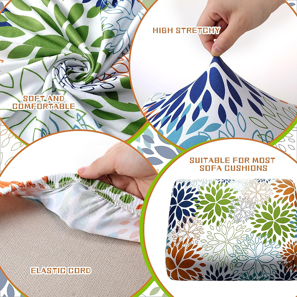Hosuly 8 Pcs Spring Dahlia Sofa Cushion Cover for Patio Summer Floral Stretch Outdoor Sofa Seat Cushions Covers Tropical Flower Indoor Replacement Couch Slipcover Flexibility Chair Seat Cover