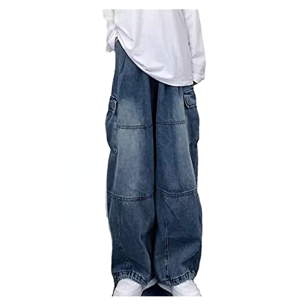 Jeans for Women Men Baggy Jeans Y2K Baggy Cargo Pants Grunge Parachute Pants Emo Alt Streetwear Hip Hop (Blue,Medium)