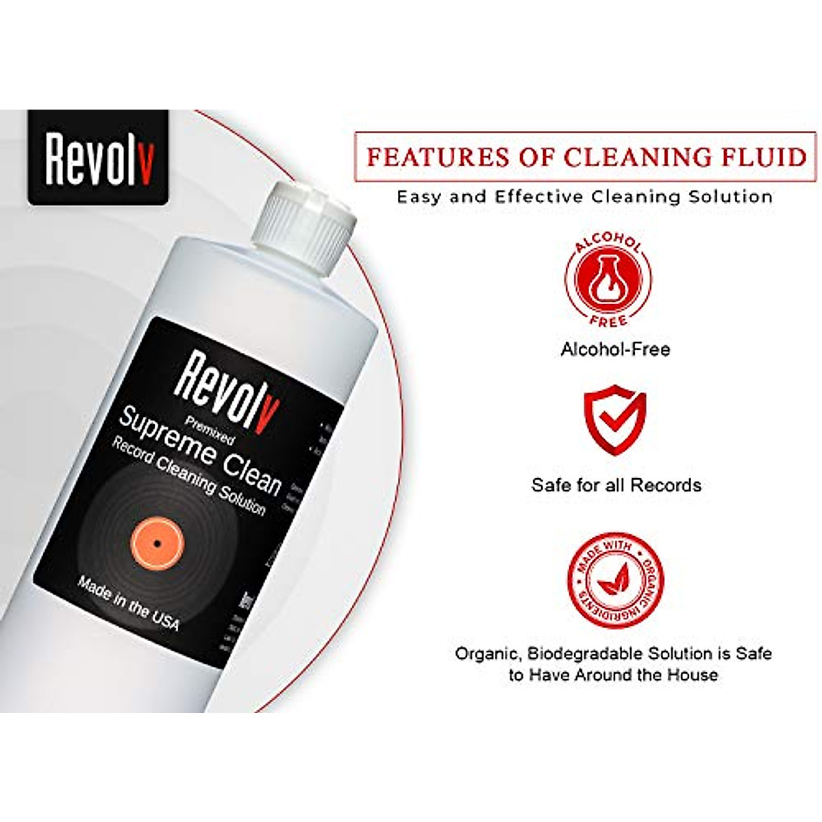 Revolv Supreme Clean Record Cleaning Fluid Solution Vinyl LP Cleaner for Record Cleaner (16 oz.)