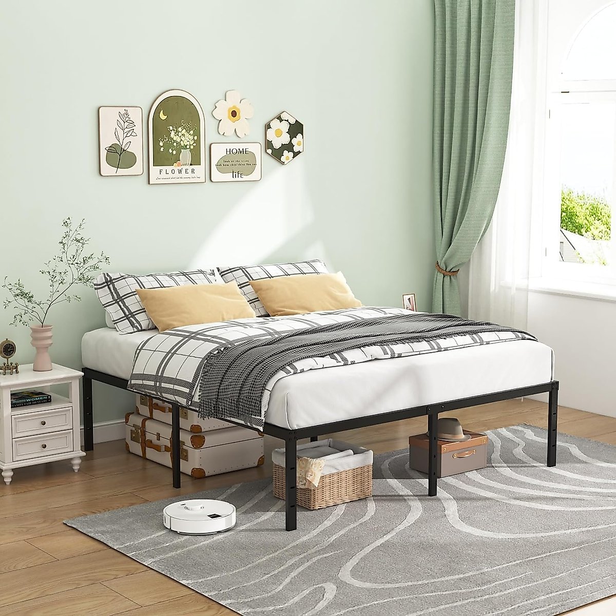 Allouncer Queen Bed Frame, Heavy Duty Bed Frame Queen Size, Metal Platform Bed Frame Queen Size with Under Frame Storage Space, No Box Spring Needed, Noise Free, Quick & Easy to Assembly