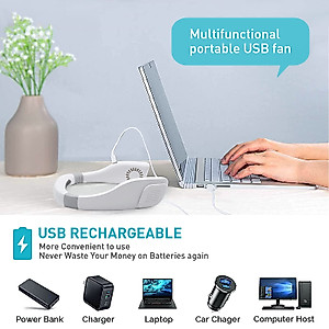 MQUPIN Portable Neck Fan, Hands Free Bladeless Fan, Large Capacity Battery Operated 3 Wind Speed Personal Fan Adjustable,USB Rechargeable for Office,Camping, Hiking, Travel - White