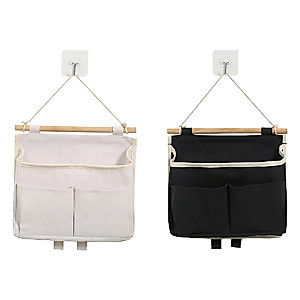 Alunsito Hanging Storage Organiser 2Pcs Waterproof Wall Hanging Bag Linen Cotton Organizer Wall Basket, Closet Hanging Pouch with Hooks for Bedroom Bathroom Kitchen