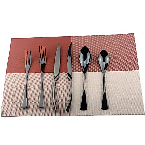 Uniturcky Stainless Steel Mirror Polished Flatware Set, Steak Knife Dinnerware Knife Fork Salad Fork Dessert Spoon 6-piece, Service for 1, Black