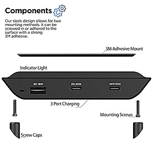 Galvanox USB C Under Desk Charging Hub, Mountable Desktop Power Strip Charger (50W) PD High-Speed Undermount Multi Port Station (2 Type C / 1 Type A)(Apple/Android Phones, Tablets/iPads and MacBooks)