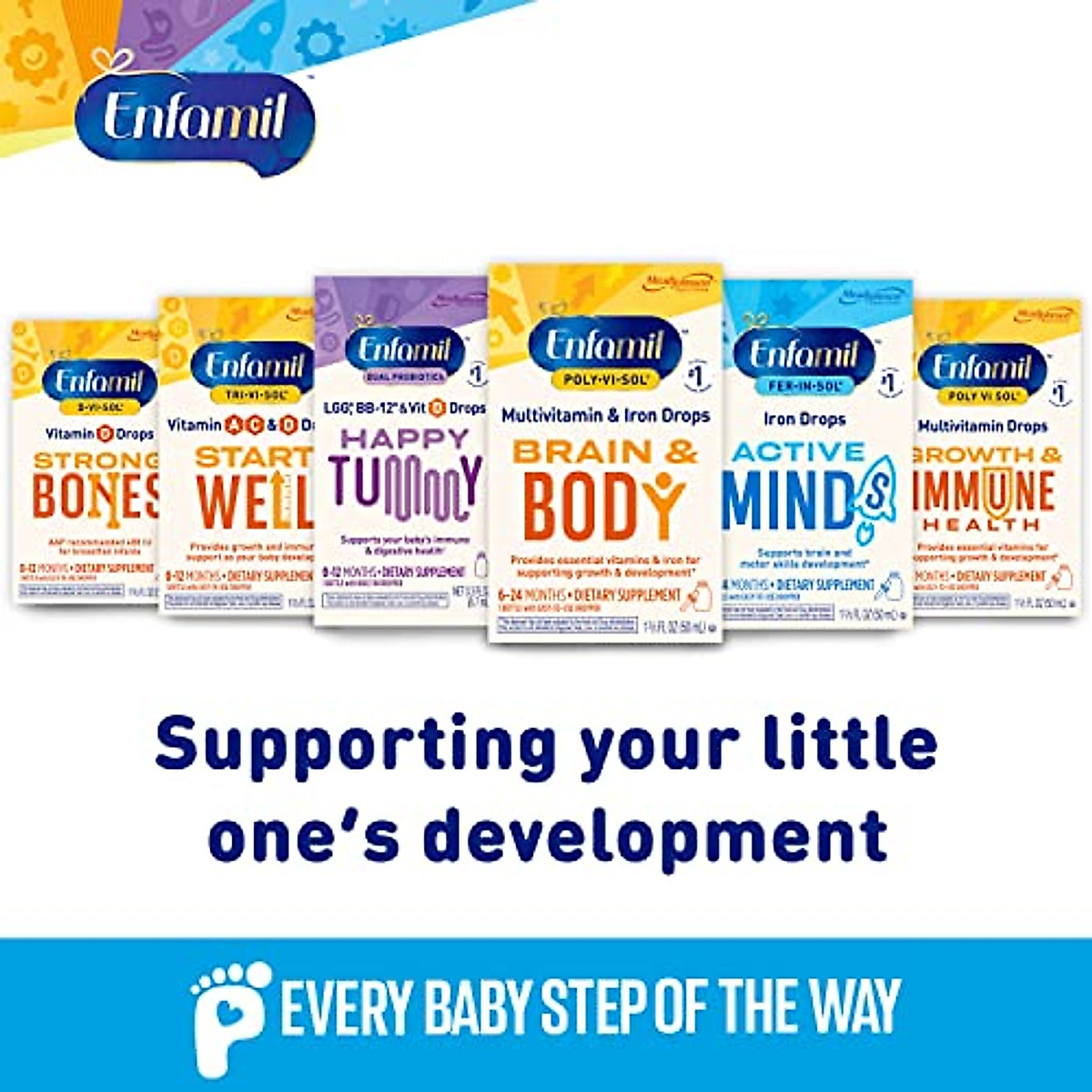 Enfamil Baby Vitamins Enfamil Poly-Vi-Sol 8 Multi-Vitamins & Iron Supplement Drops for Infants & Toddlers, Supports Growth & Development, 50 mL Dropper Bottle (Packaging May Vary)