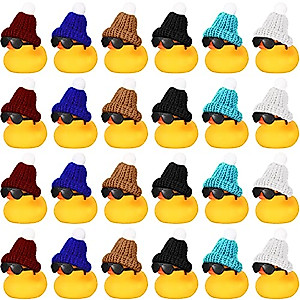 24 Pcs Mini Rubber Ducks in Bulk with 24 Sunglasses and 24 Hats, Yellow Small Mini Ducks Bathtub Toys Bath Toy for Cruise Baby Shower Kids Gift Holiday Birthday Party Favors