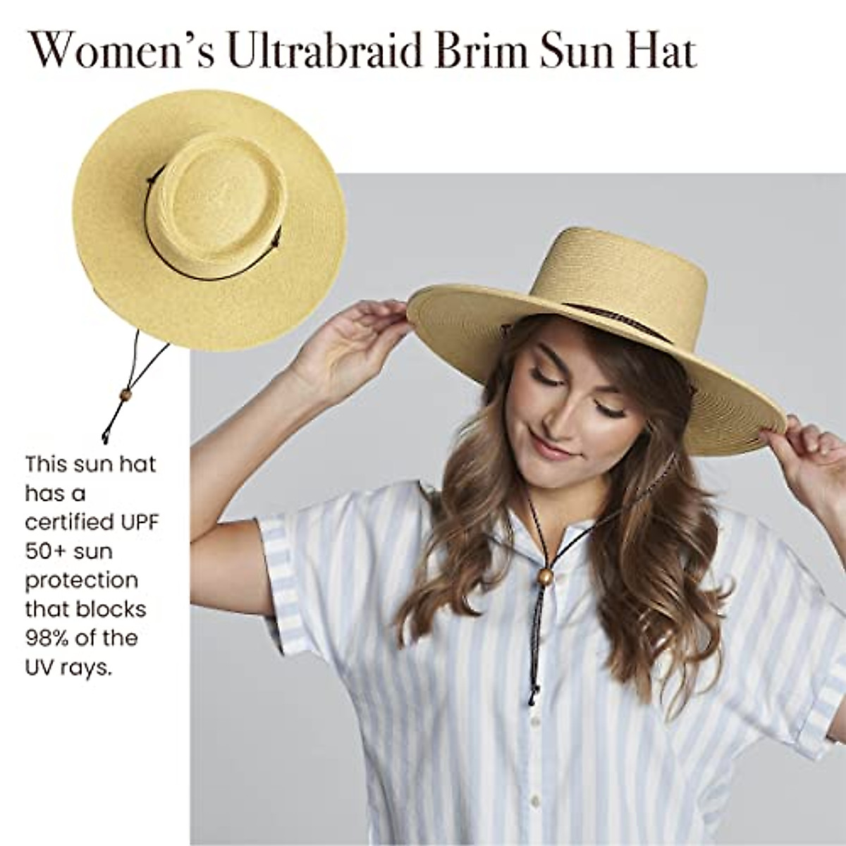 San Diego Hat Company Women's 4-inch Brim Ultrabriad Sun Hat with Adjustable Chin Cord, Natural, One Size