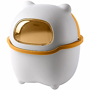 Hemoton Mini Desktop Trash Can Basket with Lid Countertop Mini Garbage Cans Small Waste Bin Container Cartoon Animal Countertop Organizer for Vanity Tabletop Coffee Table Yellow