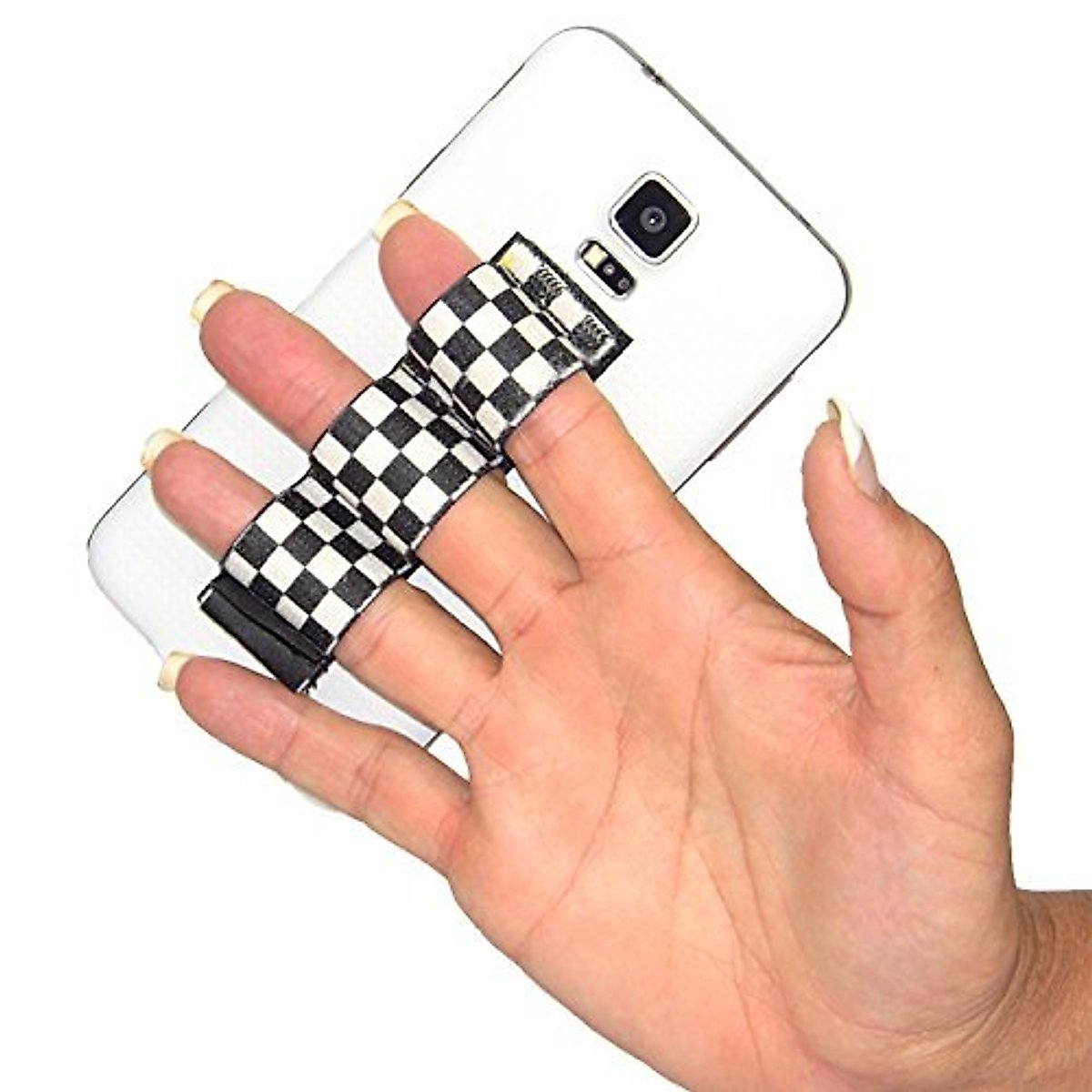 LAZY-HANDS 3-Loop Phone Grip - FITS Most - Black/White Checkers