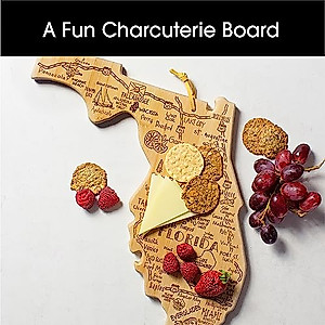 Totally Bamboo Destination Florida State Shaped Serving and Cutting Board, Includes Hang Tie for Wall Display