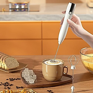 Yuehuam Handheld Milk Frother USB Rechargeable Electric Whisk Coffee Frother Mixer with 3 Whisks 3 Speeds Adjustable Drink Mixer Foam Maker Blender for Latte Cappuccino Hot Chocolate