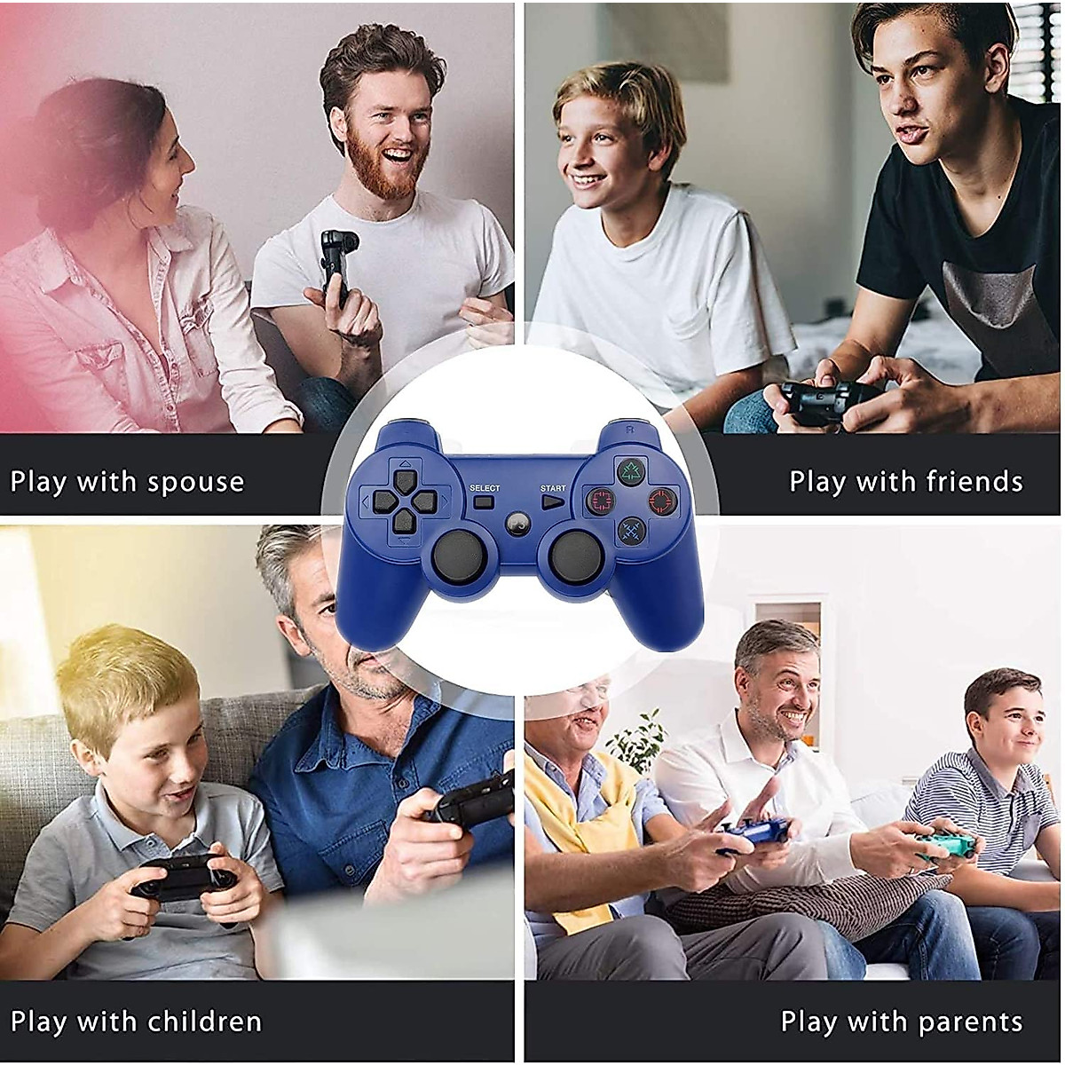 Rzzhgzq 2 Pack PS3 Wireless Controller Playstation 3 Controller Wireless Bluetooth Gamepad with USB Charger Cable for PS3 Console (Black+Blue)