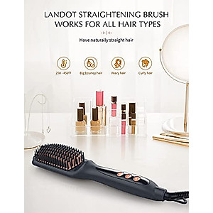 Hair Straightener Brush Heated Straightening Brush: Negative Ion Hot Hair Brush for Smooth Frizz-Free Women Hair - Ceramic Flat Iron Brush - Dual Voltage Anti-Scald Fast Heating