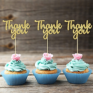 Gyufise 36Pcs Gold Glitter Thank You Cupcake Toppers Thank You Cupcake Picks for Birthday Anniversary Thanksgiving Day Wedding Bridal Party Decoration Supplies