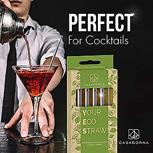 Stainless Steel Reusable Drinking Straws 6" Short & Safer Straws, Coffee, Bar, Cocktail Glasses, Half Pint Jars, Ecologically Friendly, Set of 4 Metal Straws with Brush