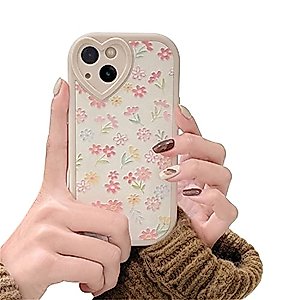 Ownest Compatible for iPhone 13 Case with Cute Flowers Floral Pattern for Women Girls Soft Silicone Love Lens Protection Case for iPhone 13 [Not Fit iPhone 13 Pro]-White