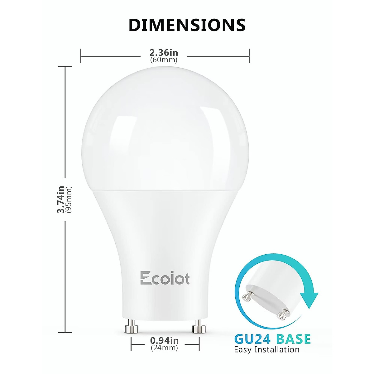 Ecoiot GU24 Dusk to Dawn Outdoor Light Bulbs,Light Sensor A19 LED Bulbs,Photocell Sensor, Automatic On/Off for Indoor/Outdoor Security Lighting,10Watt(90Watt Equivalent),2700K Soft White,4 Pack