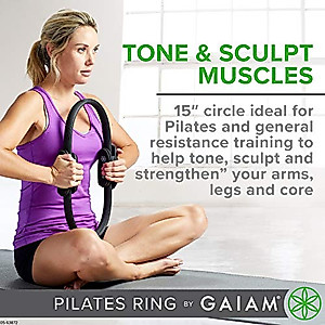 Gaiam Pilates Ring 15" Fitness Circle - Lightweight & Durable Foam Padded Handles | Flexible Resistance Exercise Equipment for Toning Arms, Thighs/Legs & Core, Black
