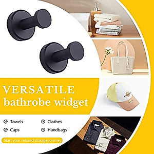 APLusee Bathroom Towel Hook 2 Pack, Stainless Steel Round Coat Robe Hanger, Contemporary Decorative Toilet Kitchen Clothes Wall Holder (Matte Black)