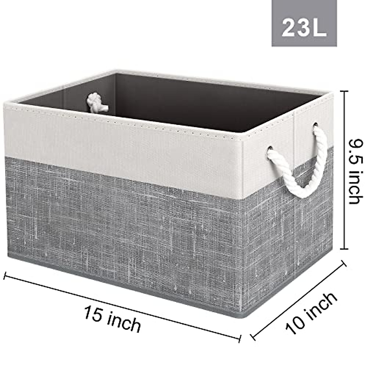Fab totes Storage Bins [3-Pack], Foldable Storage Baskets for Organizing Toys, Books, Shelves, Closet, Large Storage Box with Rope Handles, Sturdy Organizer Bins, White & Grey