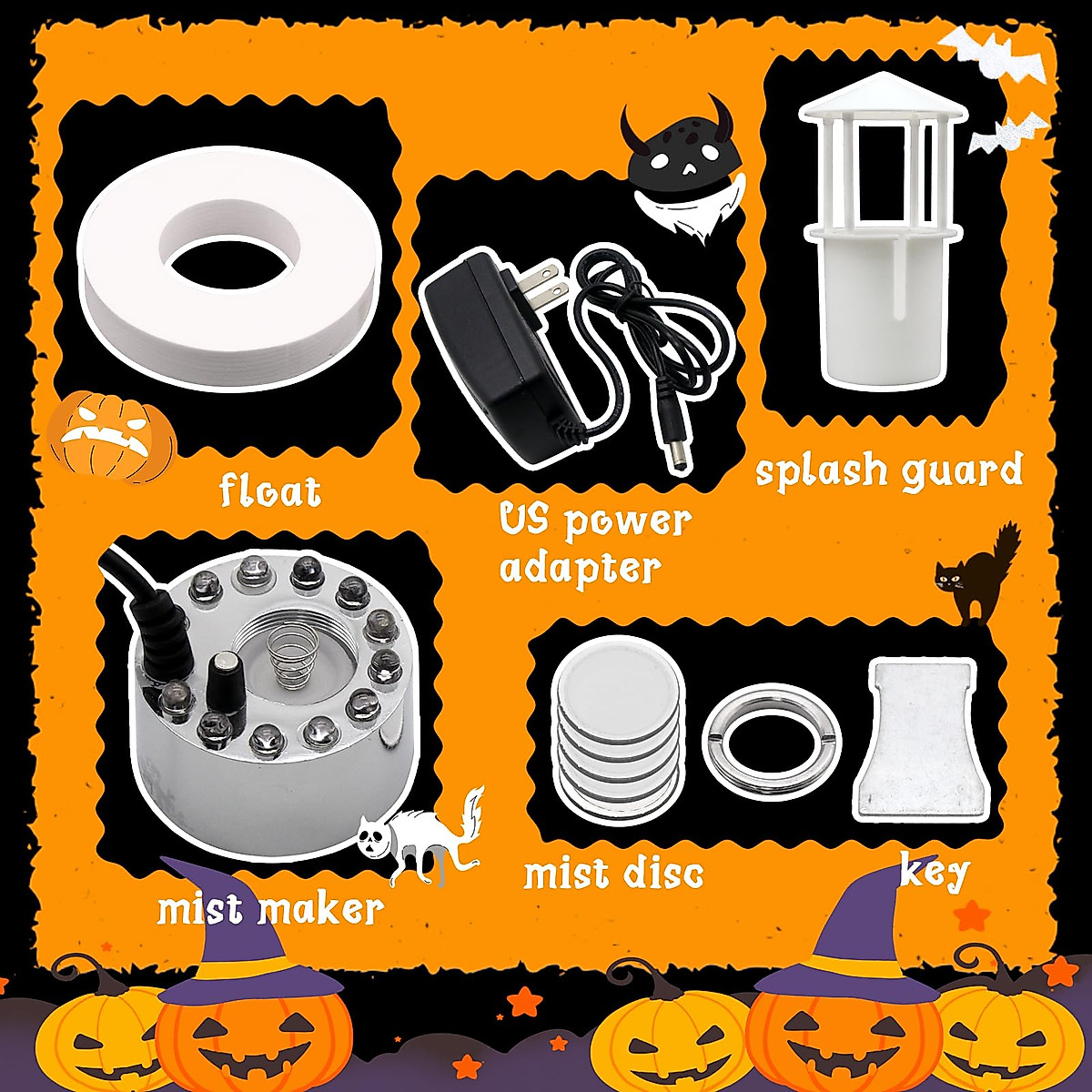 Halloween Mist Maker, Halloween LED Ultrasonic Mister Fogger with Light Witch Cauldron Diffuser Fog Machine Atomizer Bowl Terrarium High Output Humidifier Water Vaporizer with Splash Guard Float Disc