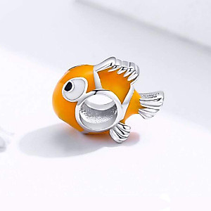 MEETCCY Ocean Animal Charms Beads 925 Sterling Silver Necklace Pendant Red Enamel Carp Dolphin Charms for Women Bracelets (Fish Charms)
