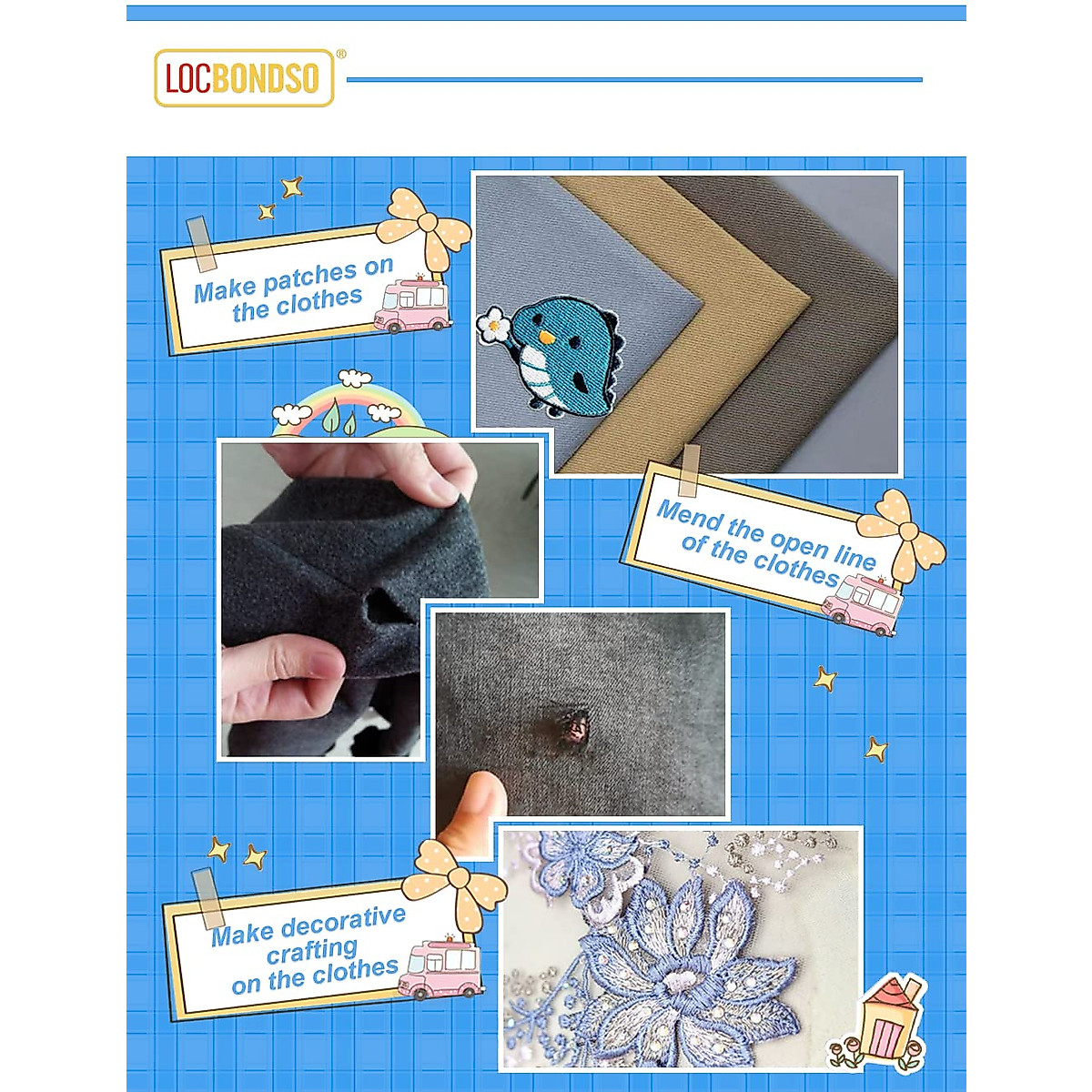 LOCBONDSO 1 Min Fast Dry Sew Glue Liquid Quick Bonding Reinforcing Fabric Adhesives DIY Speedy Fix for Denim Cotton Flannel Clothes Tent Curtain Leather Sofa Cover Polyester Gloves Doll Repair