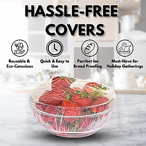 Kitchen Strong 100 Bowl Covers Reusable - Plastic Bowl Covers Elastic Reusable - Food Covers Stretch Reusable, Food Storage Covers Reusable, Elastic Bowl Covers for Bread Proofing - in 3 Sizes