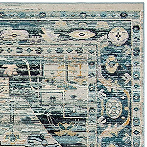 SAFAVIEH Crystal Collection 8' x 10' Teal / Purple CRS503D Boho Chic Oriental Medallion Distressed Non-Shedding Living Room Bedroom Dining Home Office Area Rug