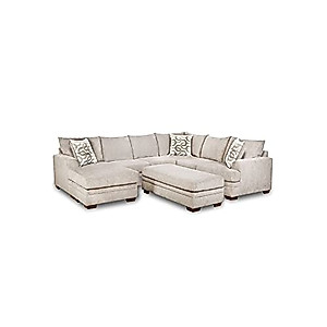 Pemberly Row 125" 2 Piece Modular Sectional Sofa Couch, U-Shaped Couch with Full Bodied Chaise, Upholstered Fabric for Living Room, Office, and Apartment, in Cream