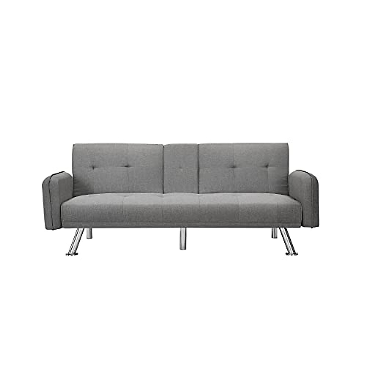 ERDAYE Folding Modern Futon Sofa Loveseat Convertible Sleeper Couch Bed for Living Room Apartment Small Space Furniture Sets with 2 Cup Holders,Metal Legs, Removable Soft Square Armrest,Light Gray
