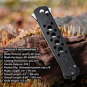 COHOMELARS Axis Lock Flipper Knife,Folding Pocket Knife with Clip, 4'' D2 Steel Blade,G10 Fiberglass Handle,EDC Knife for Men,Cold Steel Folding Knives