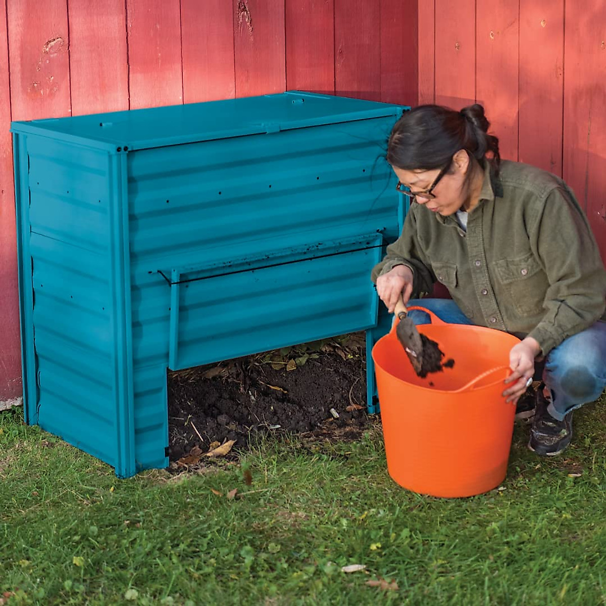 Gardener's Supply Company Demeter Metal Compost Bin | Weatherproof Powder-Coated Galvanized Steel Large Outdoor Composter | 36" W x 20" D x 32" H - Steel Blue