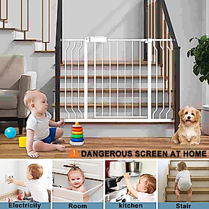 flower frail 57.5-62 Inch Extra Wide Baby Gates for Stairs Doorways Pressure Mount No Drill Dog Pet Gate Automatic Close Child Safety Gate for Toddler Kids Pets