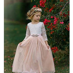 MCieloLuna Toddler Girl Baby GILR Lace Back Tulle Flower Dresses for Wedding Wine Red Pageant Princess First Communion Dress Wine Red Size 2