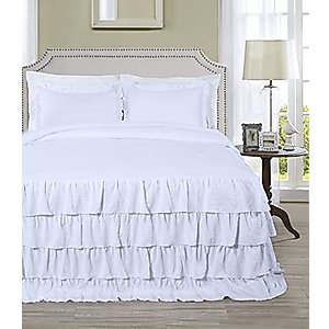 Chezmoi Collection Celia 3-Piece Waterfall Ruffle Skirt Bedspread Set - French Country Chic Farmhouse - California King, White