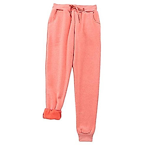 Andongnywell Women's Warm Jogger Fleece Pants Sherpa Lined Athletic Sweatpants Winter Casual Harem Sports Pants (Orange,X-Large)
