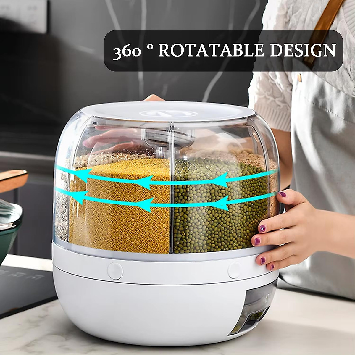 Rice Dispenser Kitchen Moisture-Proof 6-Grid Rotating Food Grain Dispenser Cereal Storage Box Rice Container Dispenser Min:10kg (10, Kilograms) Max:15kg (15 kilograms)