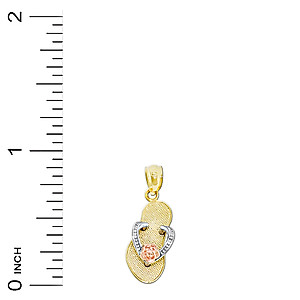 Gold Flip-flop Sandal with Flower Charm - 10 Karat Solid Gold - Sandal Pendant (Style 1)