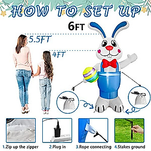 BRDJade 6FT Easter Inflatables Outdoor Decorations, Easter Bunny Holding Egg with LED Lights Easter Blow Up Yard Decorations Indoor Outdoor Holiday Party, Garden, Lawn Decor