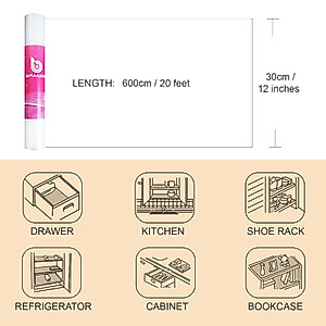 12 Inx20 FT Shelf Liner, Non-Slip Cabinet Liner, Washable, Oil-Resistant and Moisture- Resistant Non-Stick Drawer Shelf Liner, Suitable for cabinets, Shelves, refrigerators, storerooms, desks(White)