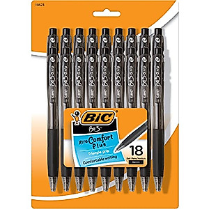 BIC BU3 Grip Retractable Ballpoint Pen, Medium Point (1.0mm), Black, Side Click Retraction For Added Convenience, 18-Count