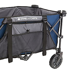 Gorilla Carts 7 Cubic Feet Foldable Collapsible Durable All Terrain Utility Pull Beach Wagon with Oversized Bed and Built in Cup Holders, Blue