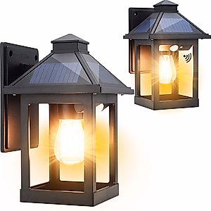 CYHKEE 2 Pack Solar Wall Lanterns Outdoor with 3 Modes, Dusk to Dawn Motion Sensor LED Sconce Lights IP65 Waterproof, Exterior Front Porch Security Lamps Wall Mount Patio Fence Garage Decorative