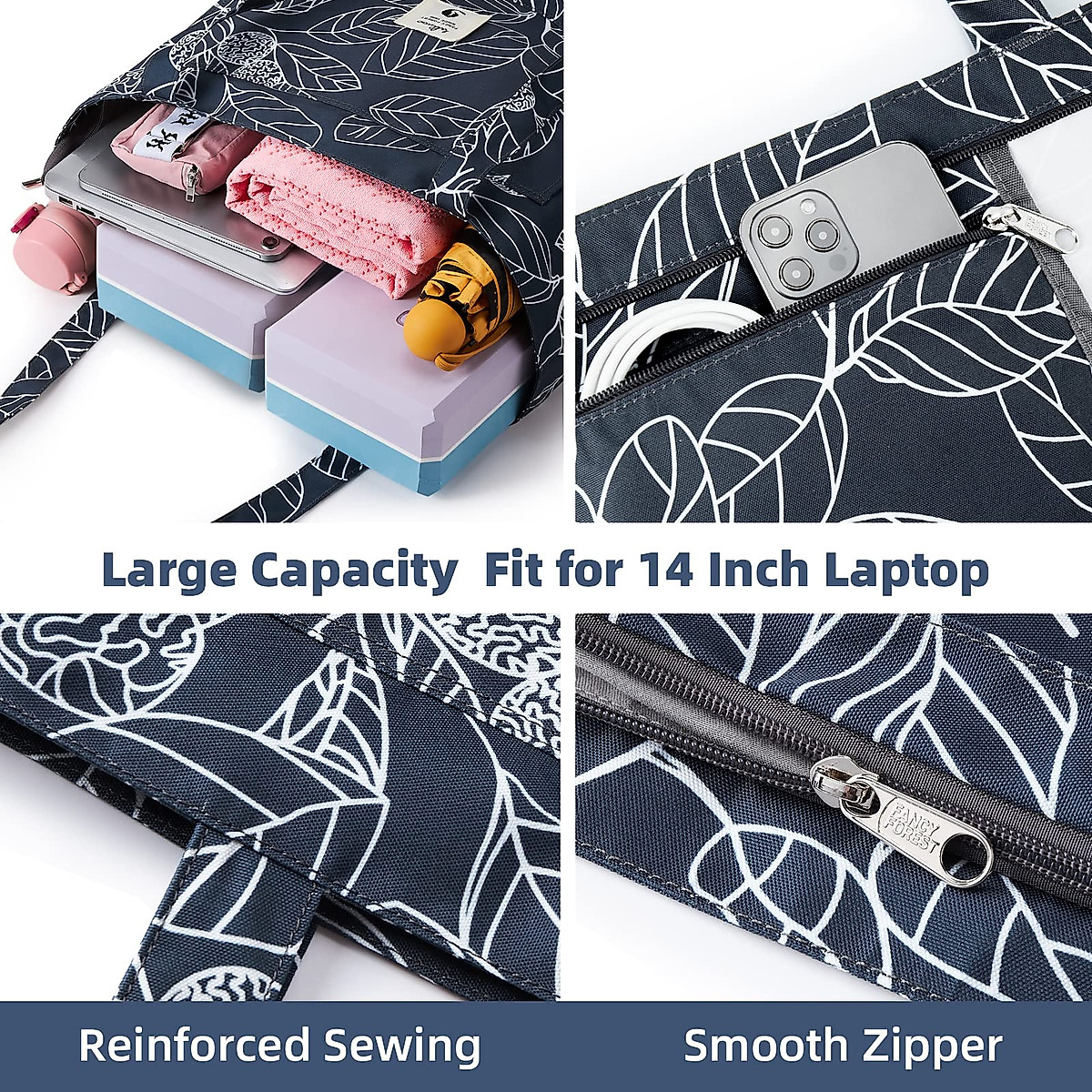 WLLWOO WLLWOO Yoga Bags for Women with Yoga Mats Bags Carrier Carryall Canvas Tote for Pilates Shoulder for Travel Office Beach Workout (Leaf)