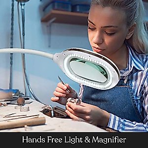 Brightech LightView Pro Magnifying LED Desk Lamp with Light, Hobbies & Reading, Flexibility & Durability Magnifying Floor Lamp, 3 in 1 LED Light Glass Magnifier, Work Light for Pro Uses - White