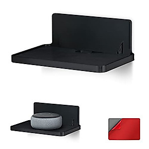 BRAINWAVZ Screwless Extra Wide Floating Shelf Mount for Security Cameras Baby Monitors Speakers Plants Toys & More, Universal Holder Strong Adhesive Easy to Install, 6.7” x 4.1 (SHELF200-Black)